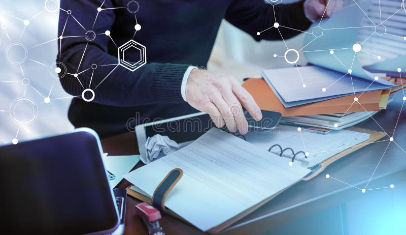 Disorganized Businessman Looking for Documents; Light Effect Stock ...