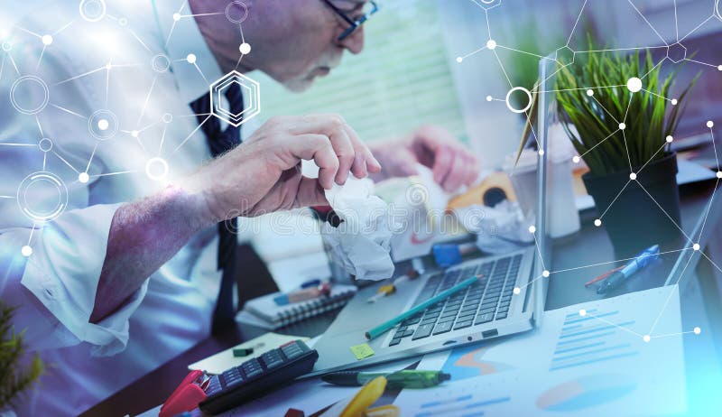 Disorganized Businessman Looking for Documents Light Effect Stock Image ...