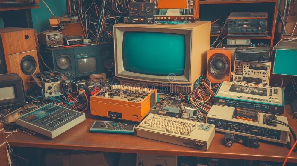 A Disorganized Computer Desk Covered in a Jumbled Array of Wires and ...