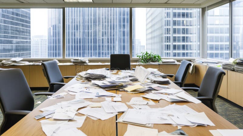 Disorganized Office Workspace with Piles of Documents and Papers Stock ...