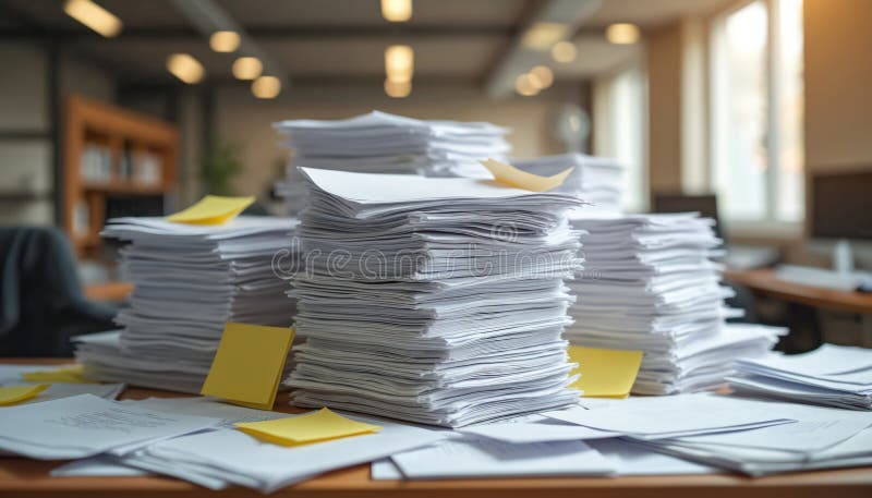 Disorganized Paper Pile on Desk, Representing Challenges of Paperless ...