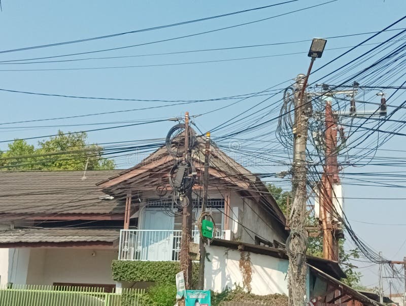 Disorganized Residential Power Lines Stock Image - Image of ...