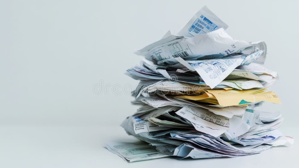 Disorganized Stack of Crumpled Receipts and Invoices Piled High Stock ...