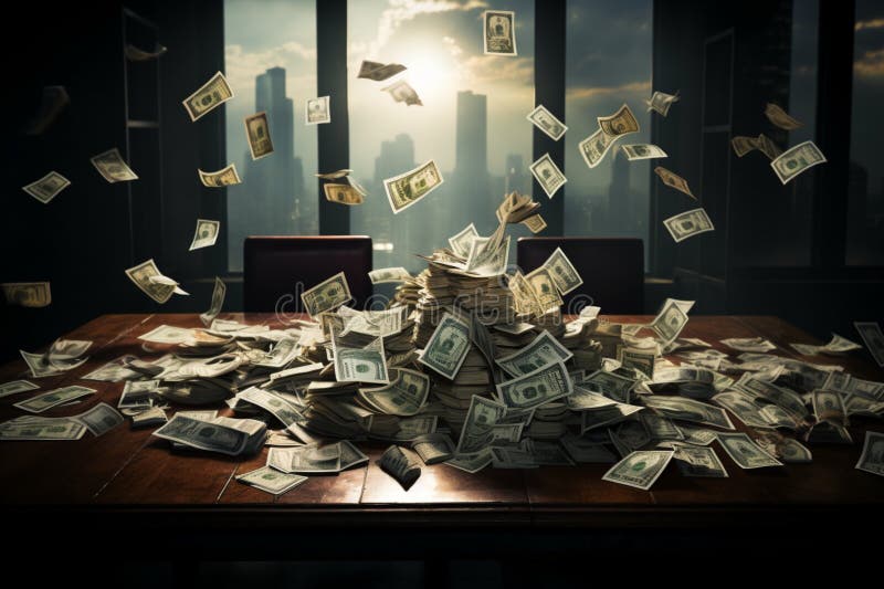 Disorganized Wealth Banknotes Scattered on a Table, Financial Disarray ...