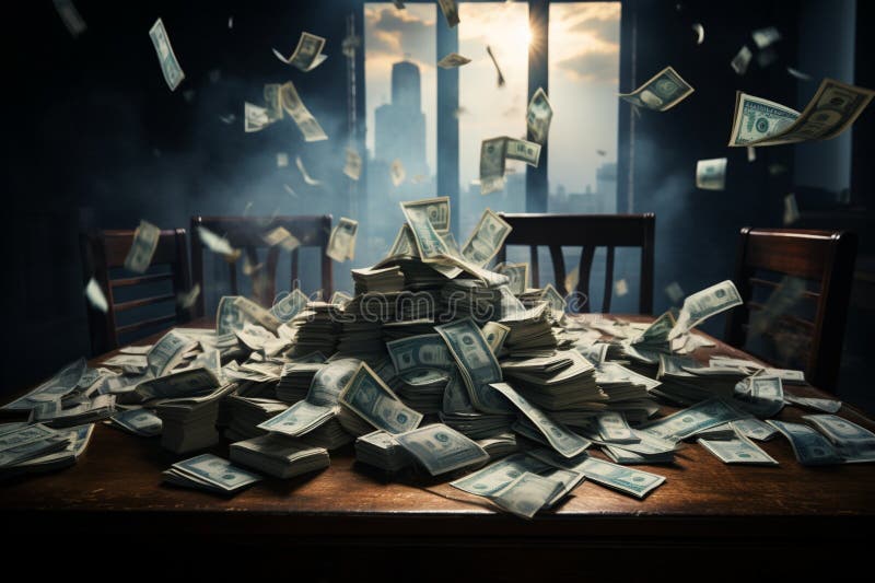 Disorganized Wealth Banknotes Scattered on a Table, Financial Disarray ...