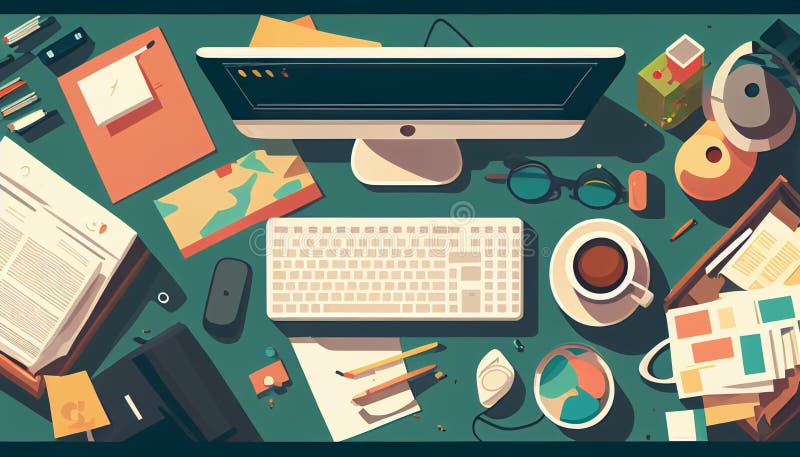 Messy Workplace Top View Clutter Office Desk Flat Art V2 Stock Vector ...