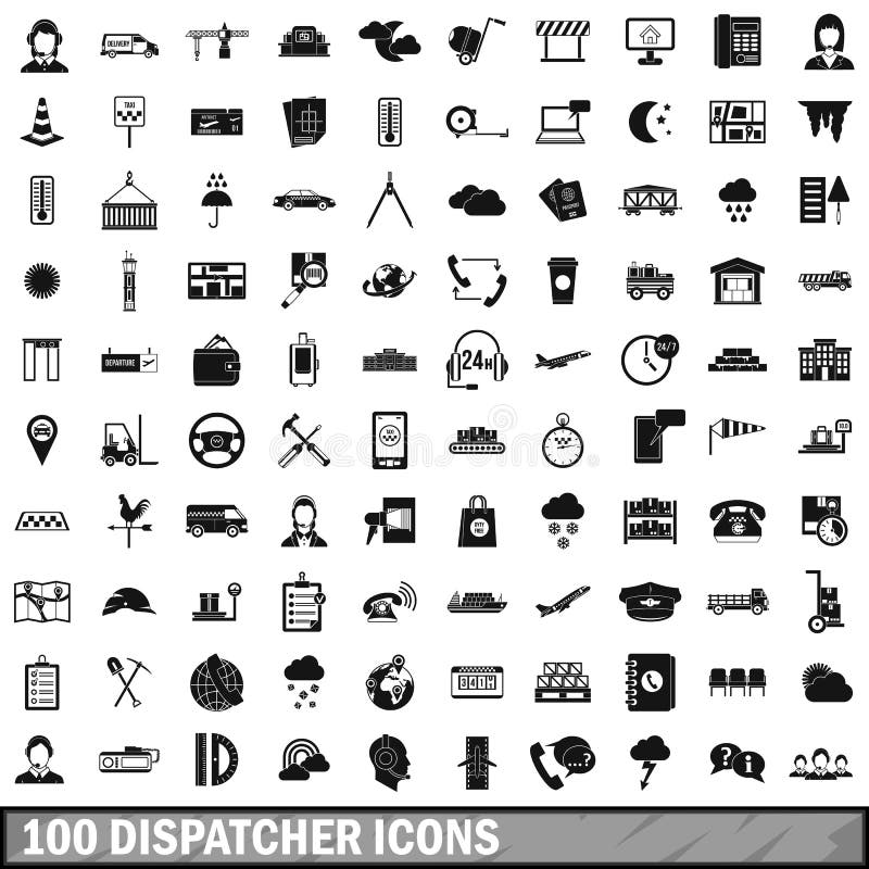 100 Dispatcher Icons Set, Simple Style Stock Vector - Illustration of ...