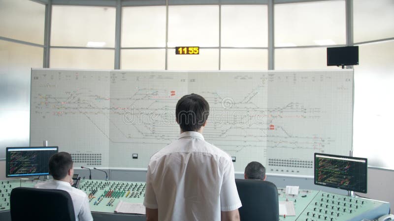 Moscow, Russia - Spring: Dispatcher of the Railway at Work. Train ...