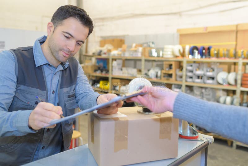 Dispatcher Warehouse Signing Document before Receiving Goods Stock ...