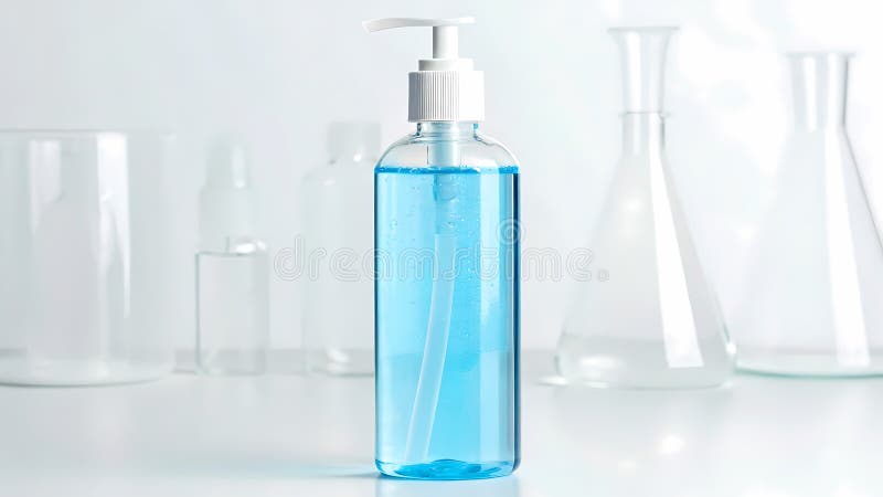 Dispenser Bottle with Blue Liquid and Lab Glassware Stock Illustration ...