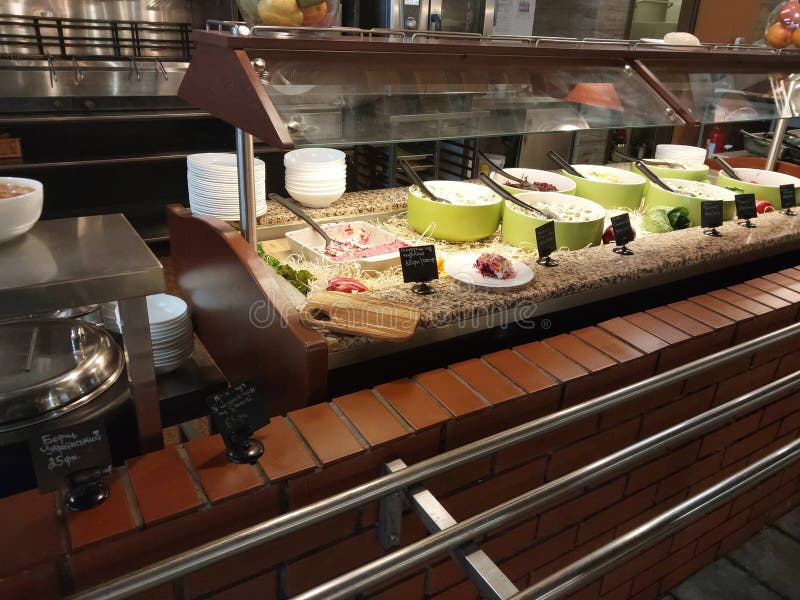 Dispensing Line Counter of Ready Meals in the Dining Room Stock Image ...