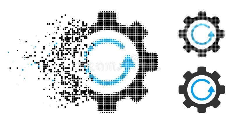 Dispersed Dotted Halftone Gear Rotation Direction Icon Stock Vector ...