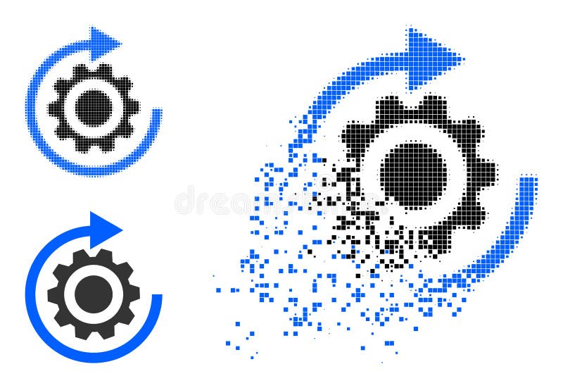 Dispersed Pixelated Gear Rotation Icon with Halftone Version Stock ...