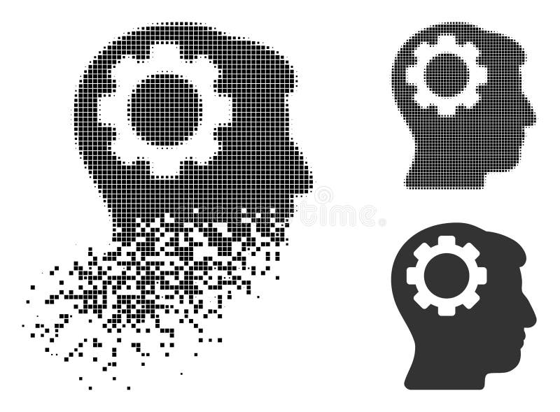 Dispersed Pixelated Halftone Brain Gear Icon Stock Vector ...