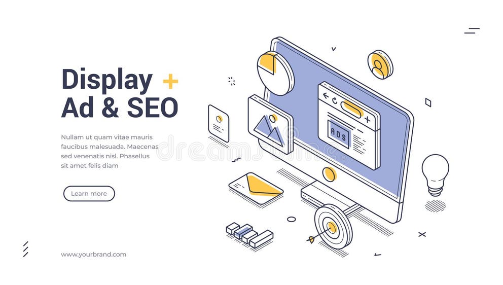 Display Ad and SEO Web Banner Template Featuring Isometric Vector ...