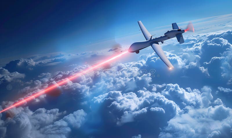 The Laser Beam Hits the Drone. the Drone Explodes. Concept of the ...