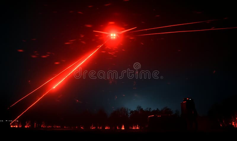 The Laser Beam Hits the Drone. the Drone Explodes. Concept of the ...