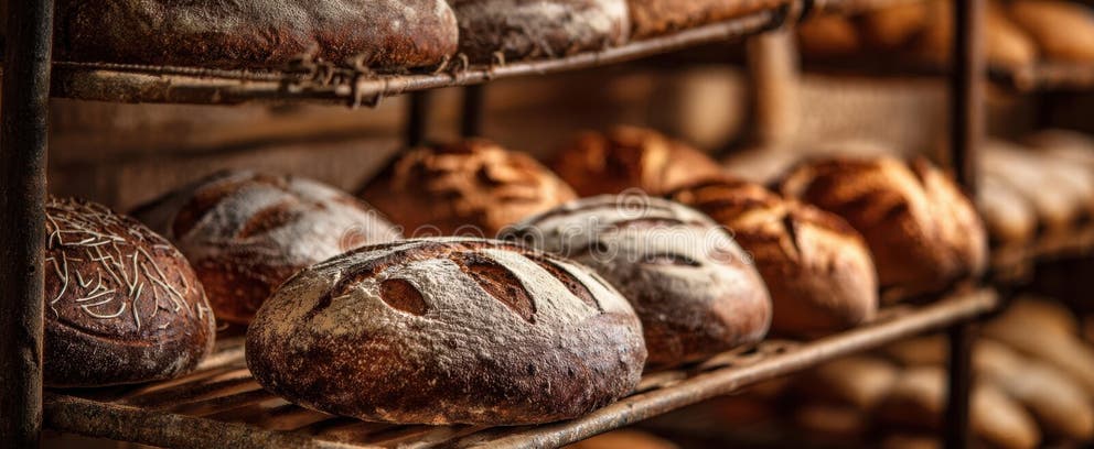 The Display of Artisan Bread Loaves in a Rustic Bakery Setting AI ...