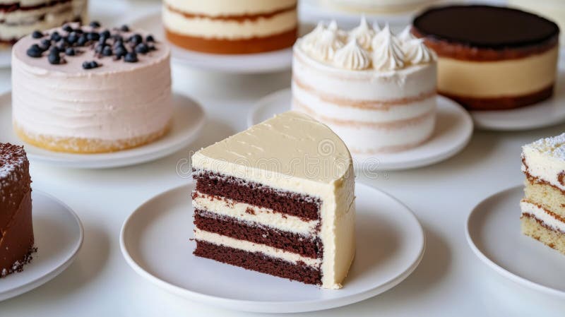 Display of Assorted Cakes on Plates Showcasing Various Flavors and ...