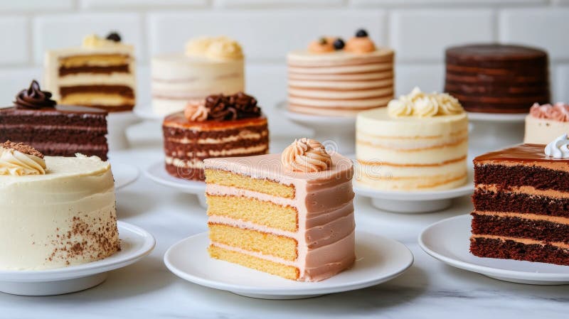 Display of Assorted Cakes on Plates Showcasing Various Flavors and ...