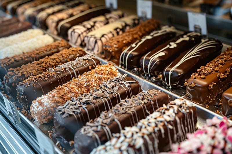 A Display of Assorted Chocolate Bars with Different Toppings Stock ...