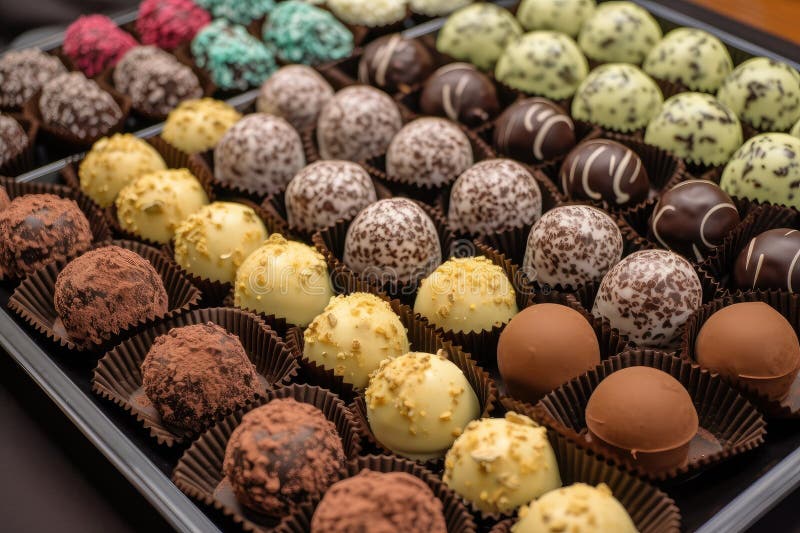 Display of Assorted Chocolate Truffles with Different Flavor and Color ...