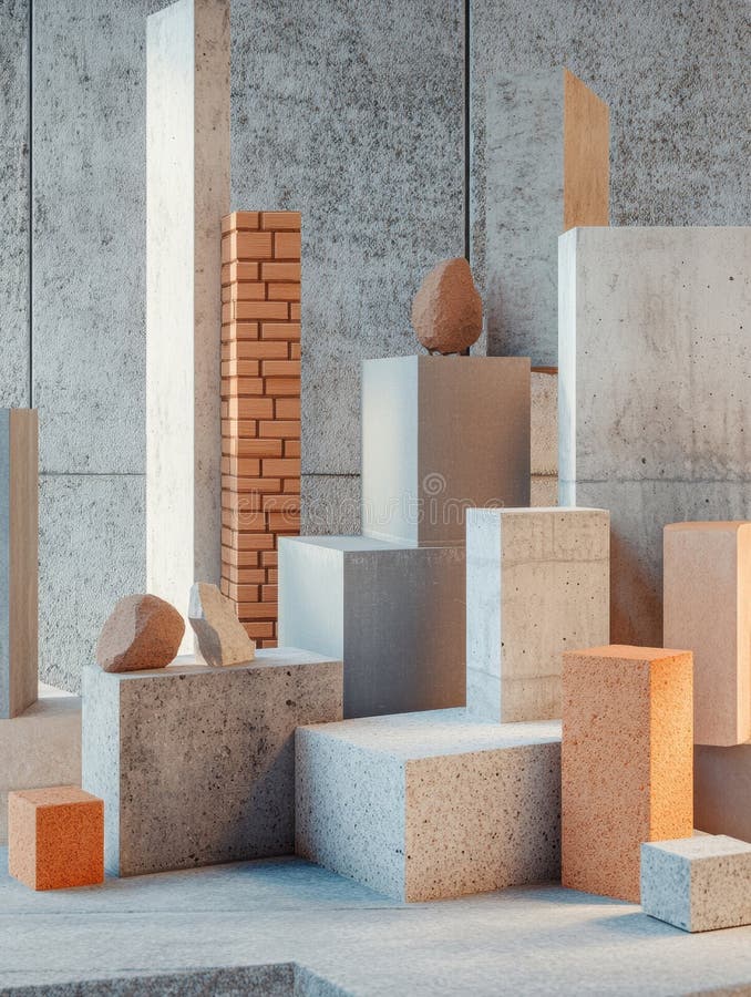 Display of Assorted Construction Materials Including Bricks, Wood, and ...