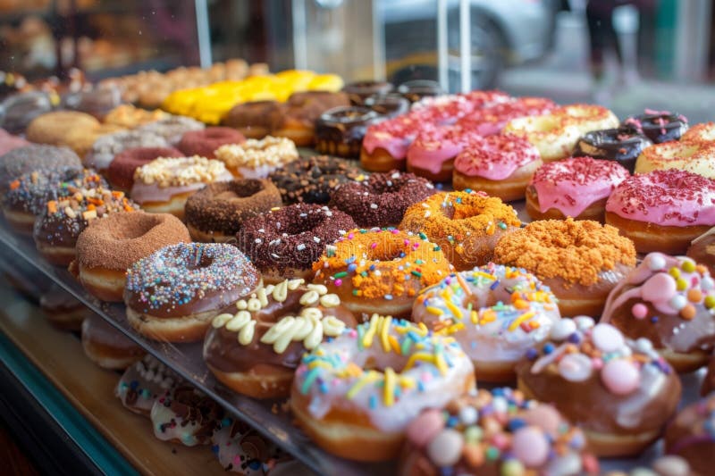 A Display of Assorted Donuts with Various Icings, Toppings, and ...
