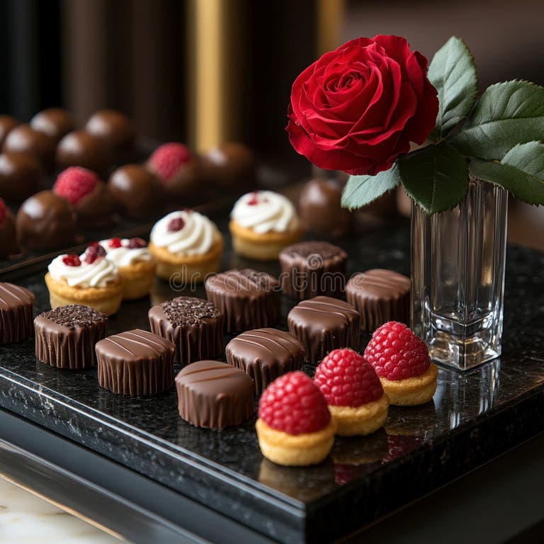 Display of Assorted Pastries and Chocolates Elegantly Arranged on a ...
