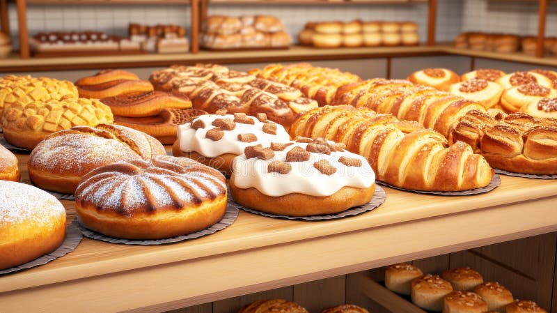 A Display of a Bakery with Many Different Types of Pastries, AI Stock ...