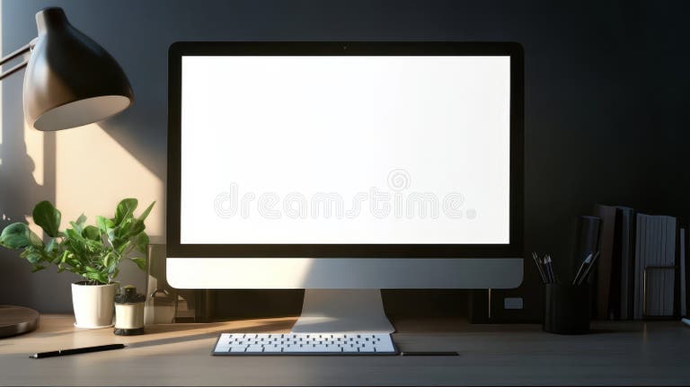 Display Blank Computer Screen on Desk Stock Illustration - Illustration ...