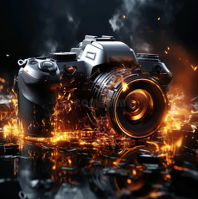 Display of Camera with Sparkling of Fire Stock Illustration ...
