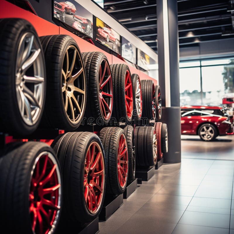 Display of Car Tires and Sport Rims Categorized by Dimensions and ...