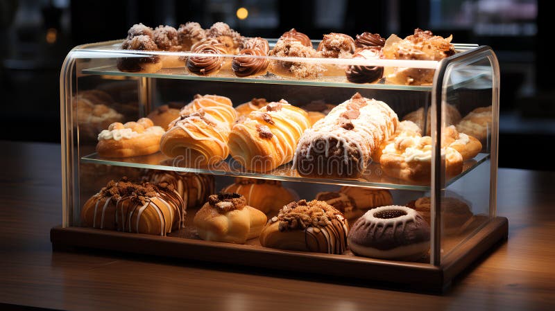 Display Case with Baked Goods. Close-up Stock Illustration ...