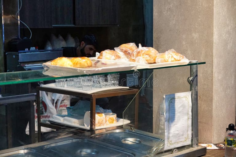 Bakery Display Case with Pastries Stock Image - Image of shelf, plastic ...