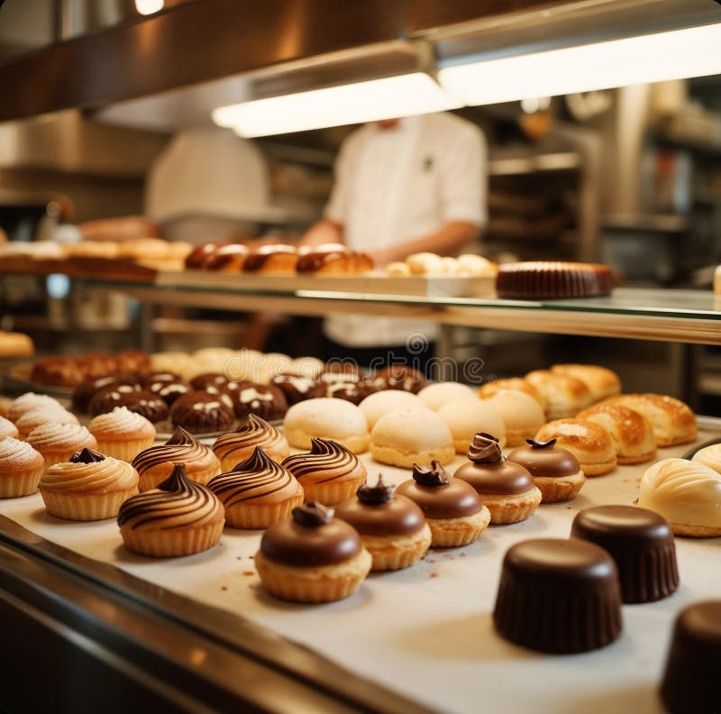 Display Case Filled with Assorted Pastries, Chocolate Desserts, and ...