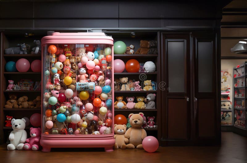 A Display Case Filled with Lots of Balloons and Stuffed Animals in a ...