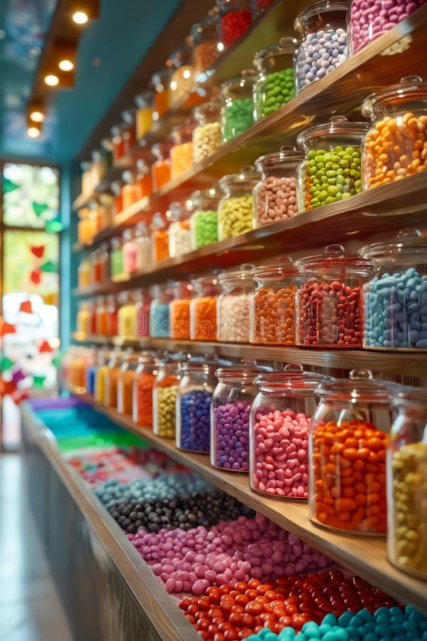 A Display Case Filled with Lots of Different Colored Candies Stock ...