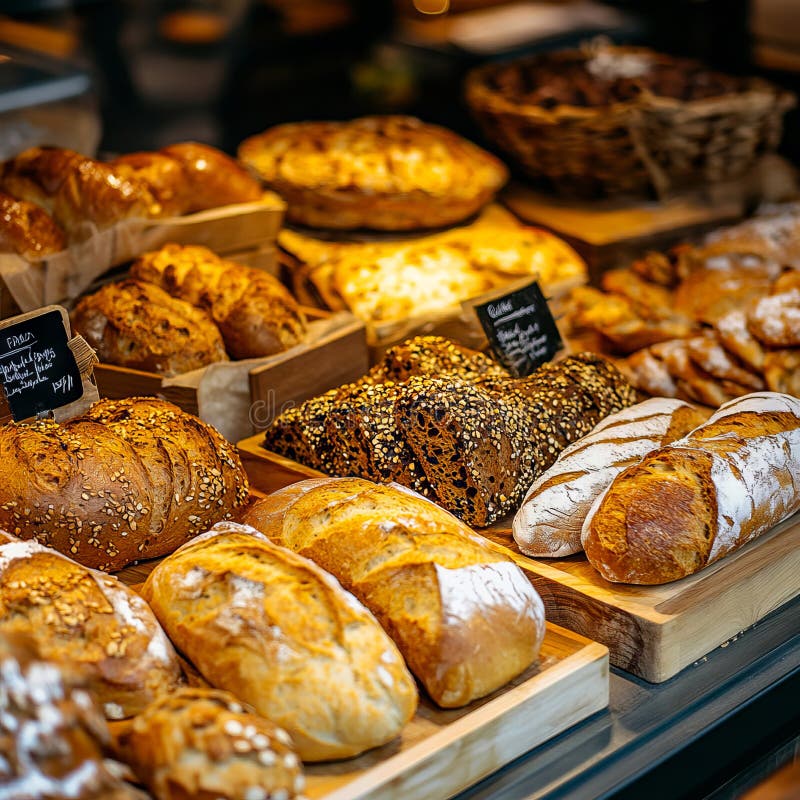 A Display Case Filled with Lots of Different Types of Bread Stock Image ...