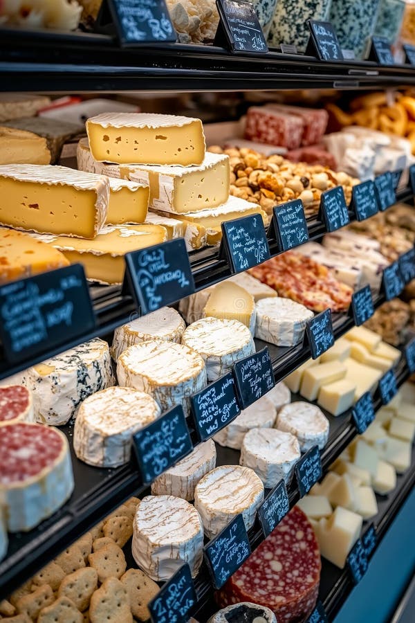 A Display Case Filled with Lots of Different Types of Cheese Stock ...