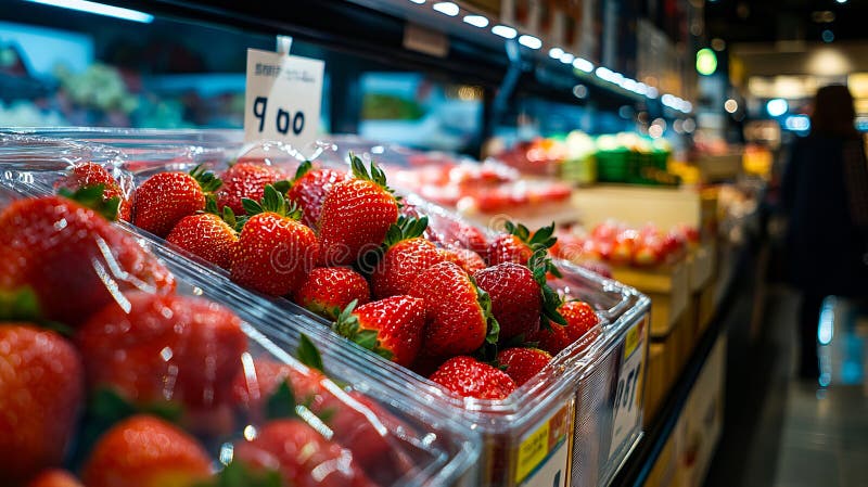 A Display Case Filled with Lots of Fresh Strawberries in a Grocery ...