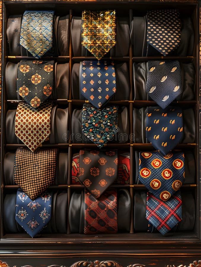 A Display Case Filled with Many Different Types of Ties Stock ...