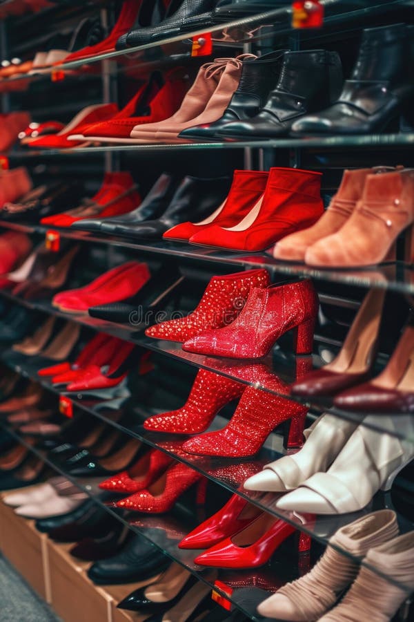 A Display Case Filled with Various Types of Shoes, Perfect for Retail ...