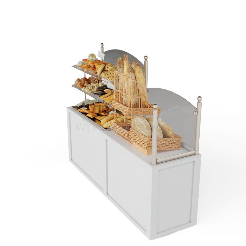 Case with Food on White Shelves, 3D Render Stock Illustration ...