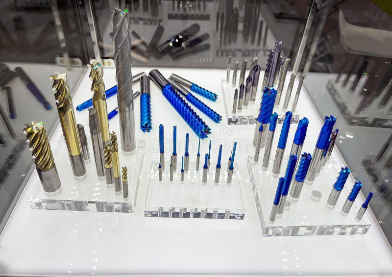 Display Case with Machining Tools, Drills, Milling Cutters, Reamers of ...