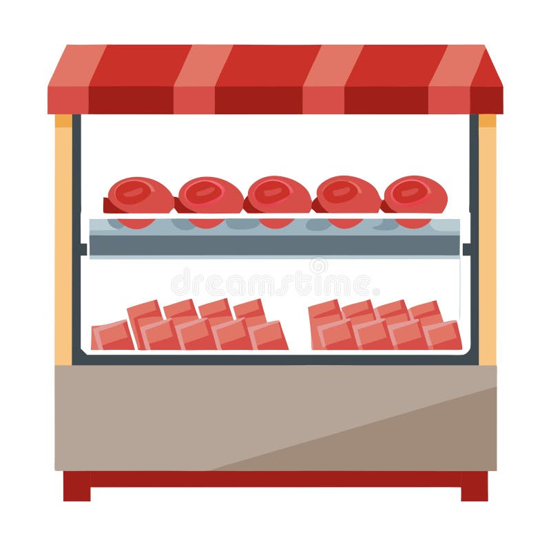 A Display Case Showcasing Fresh Uncooked Meat Stock Vector ...