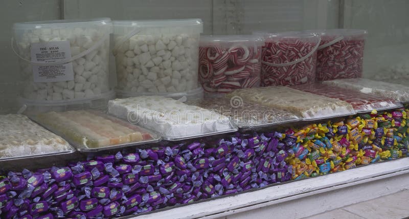 A Display Case with Turkish Sweets at a Market in Istanbul Stock Photo ...