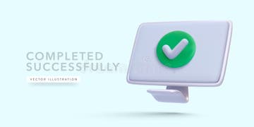 Display with Check Mark on the Screen in 3d Realistic Style. Vector ...