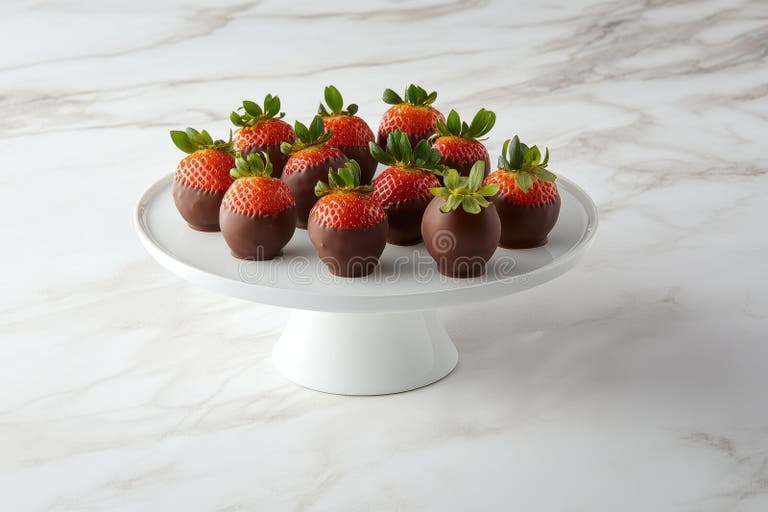 A Display of Chocolate-covered Strawberries on a White Cake Stand Stock ...