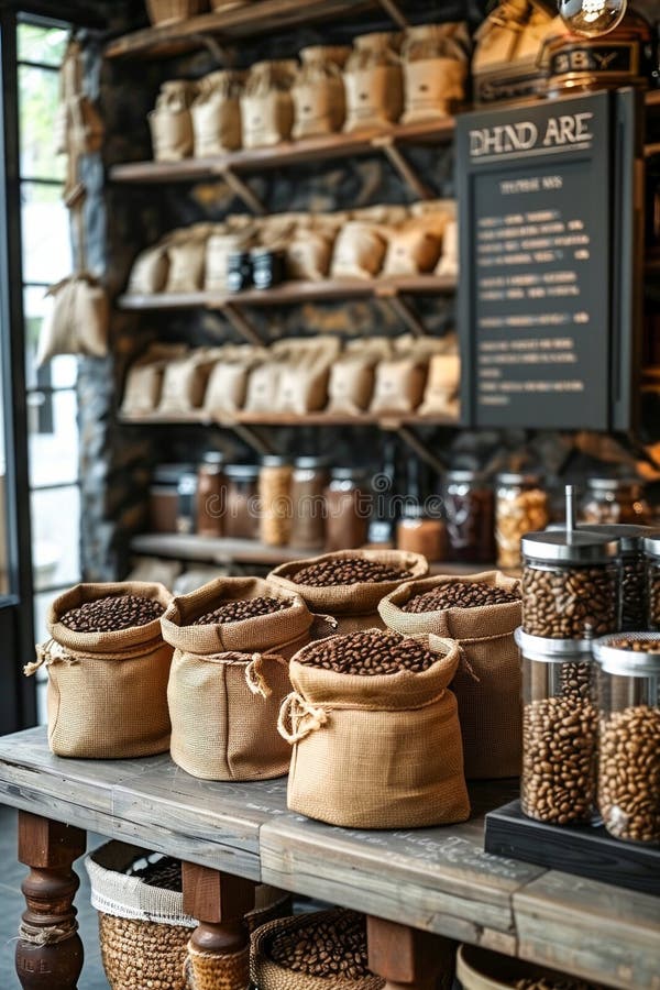 Display of Coffee Beans in a Store. Generative AI Stock Illustration ...